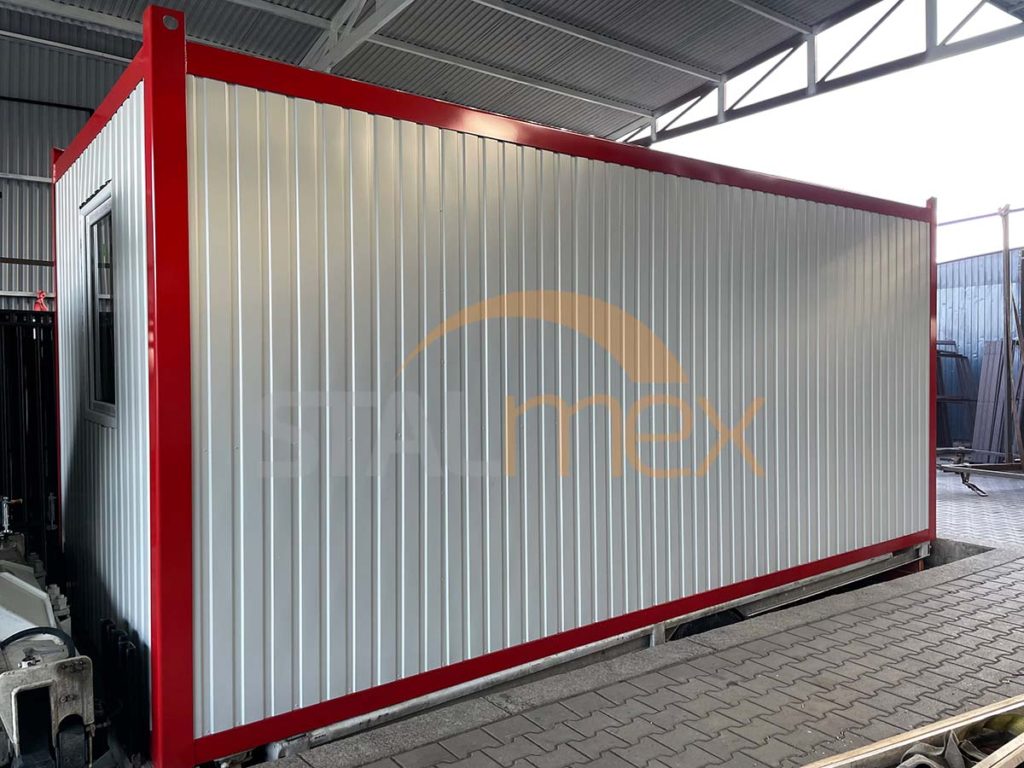 Container 2,45x6,00x2,80 – RAL 9006 weißaluminium/RAL 3000 Feuerrot ...